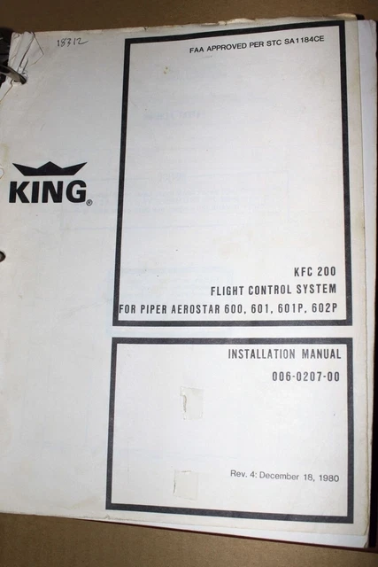 BENDIX KING KFC 200 Flight Control PiperAerostar 600 601 602P Install ...