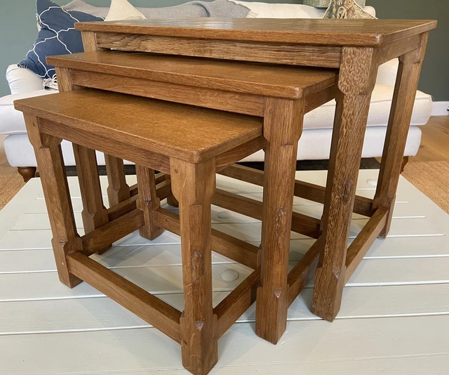 ROBERT THOMPSON MOUSEMAN Oak Nested Tables Vintage Antique £1,026.71 ...