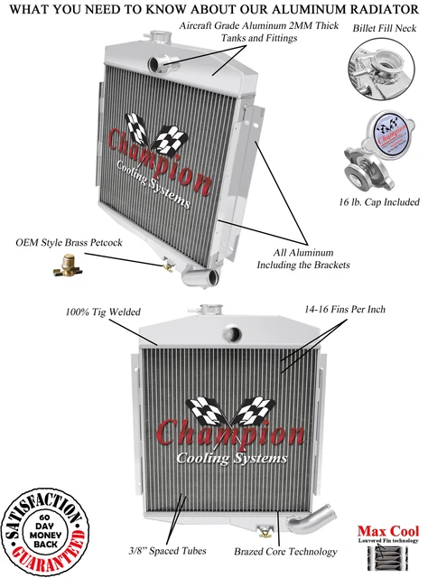 JR CHAMPION 2 Row All Aluminum Radiator for 1965 - 1971 Jeep CJ5 Buick ...