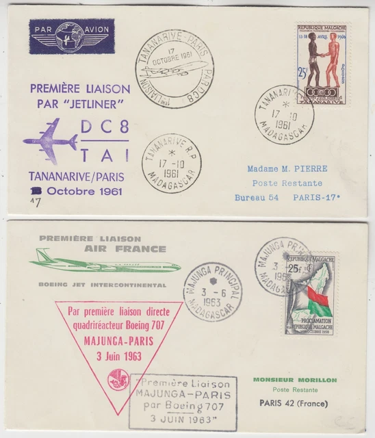MADAGASCAR 1961/63 OFFICIAL illustrated FFCs *TANANARIVE-PARIS ...