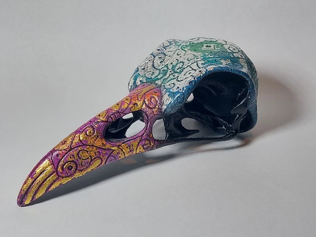 PAINTED 3D PRINTED Raven Skull Purple motif & 24 karat gold leaf Home ...