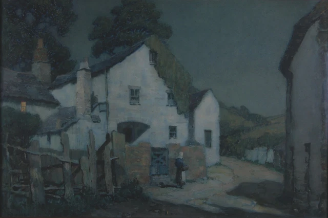 ALBERT MOULTON FOWERAKER (British 1873-1942) cottages in moonlight ...