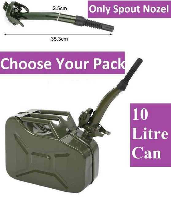 JERRY CAN METAL 10L Petrol Diesel Fuel Container With Pouring Spout ...