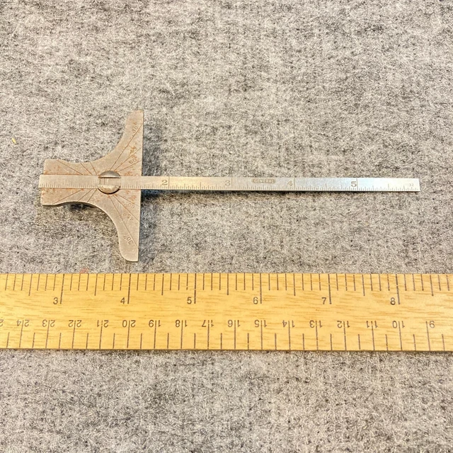 VINTAGE GENERAL 6& Depth Gauge w/ Protractor No. 444 Tempered USA $12. ...