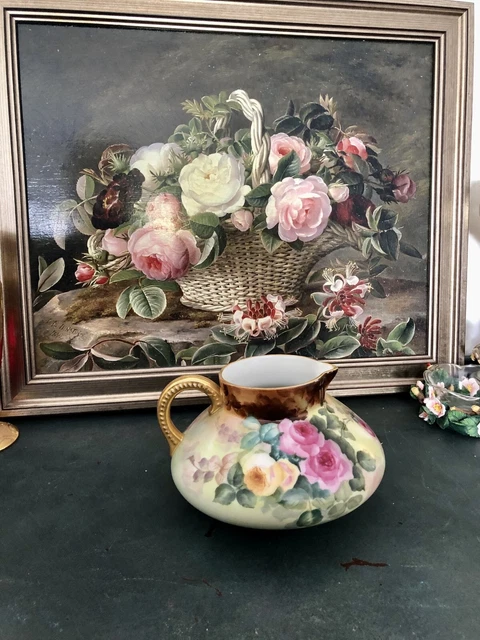 ANTIQUE HAND PAINTED JPL Limoges Pitcher Vase Hand Painted Flowers ...