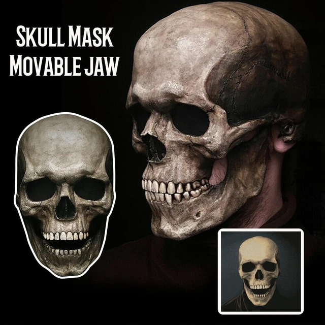 REALISTIC MOVABLE HALLOWEEN Full Head Skull Mask Helmet with Jaw Horror ...