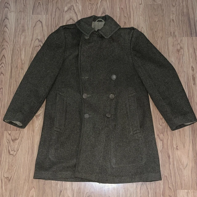 WWII US ARMY Heavy Wool Military Overcoat Trench Coat Size 36S Named ...