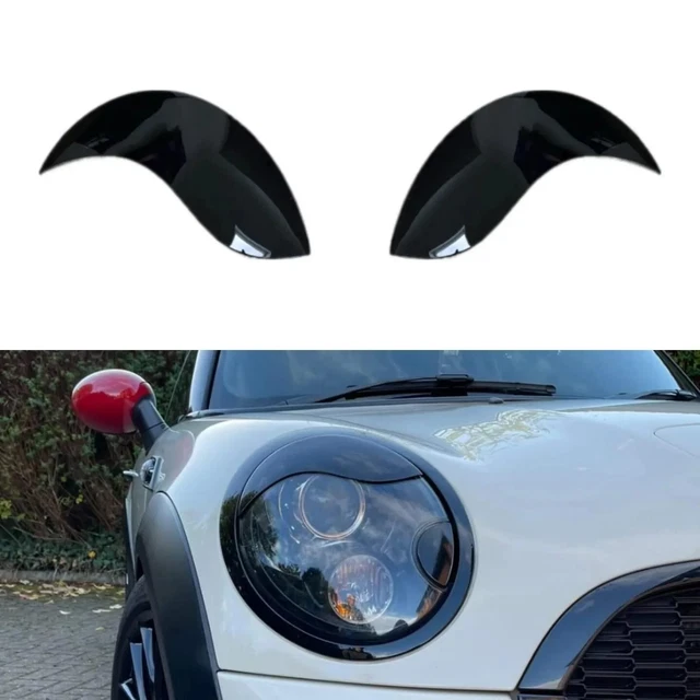 MINI GEN 2 R55 Clubman Piano Black Gloss Headlight Angry Eyelids *Pair ...