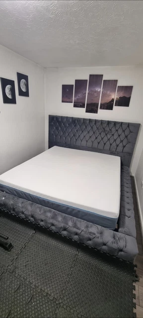 BEDS & CO Grey Plush Velvet Upholstered Regal Ambassador Bed Frame and ...