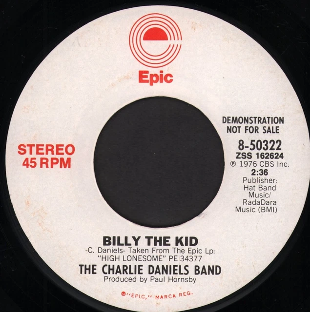 CHARLIE DANIELS BAND - Billy the Kid - Used Vinyl Record 7 inch - G326z ...