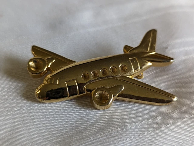 WWII US ARMY Air Corps stylized C46 Commando airplane pin brooch gold ...