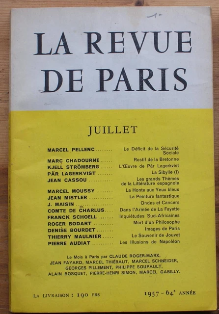 008120 - LA Revue de Paris - Numéro 7 de Juillet 1957 - 64e Année ...