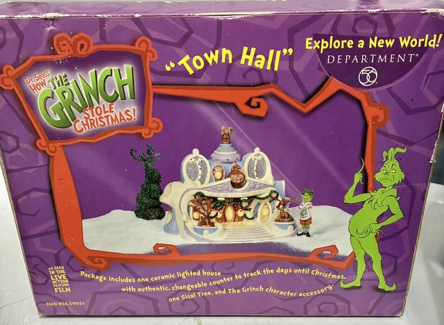 DEPT 56 HOW the Grinch Stole Christmas Town Hall Lighted House In ...