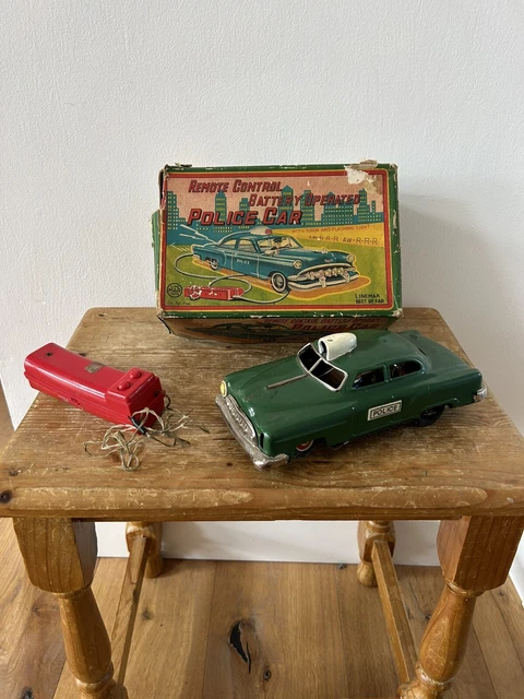 VINTAGE TIN REMOTE Control Police Car Toy Line Mar Japan Battery Op ...