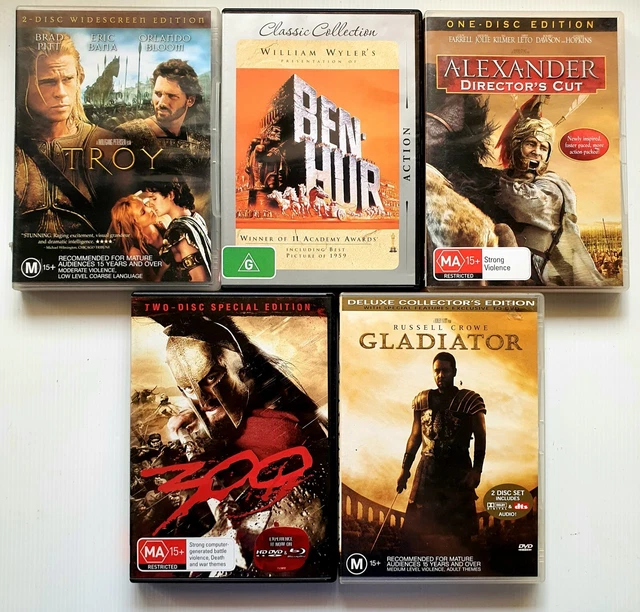 TROY, BEN HUR, Alexander, 300, Gladiator DVD 5 x Movie Bundle, War ...
