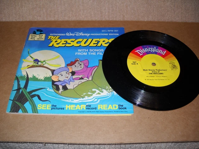 VINTAGE DISNEY THE Rescuers Read Along Book & Record Set 1977 #367 £11. ...
