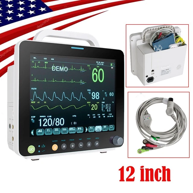 12& 6-PARAMETER VITAL Sign Patient Monitor ECG NIBP RESP TEMP SPO2 PR ...