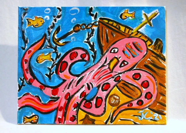 KRAKEN FISH GIANT OCTOPUS Jr CHARLIE FAST OUTSIDER FOLK POP ART OCEAN ...