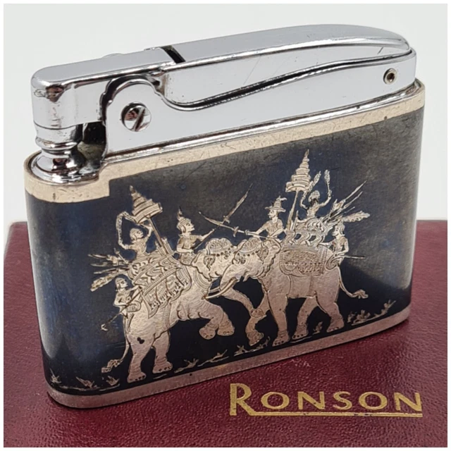 RONSON ADONIS SILVER Siam Gasoline Lighter with Box - Petroleum Lighter ...