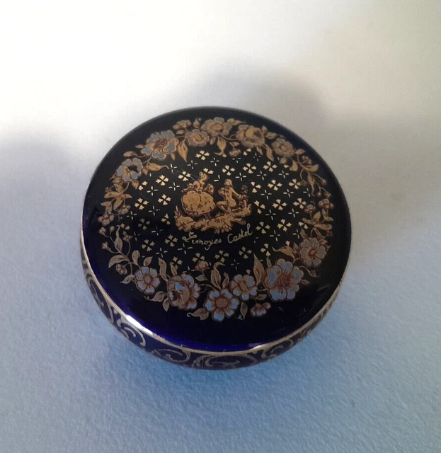 LIMOGES CASTEL FRANCE Circular Shaped Cobalt Blue 22K Gold Trinket Dish ...
