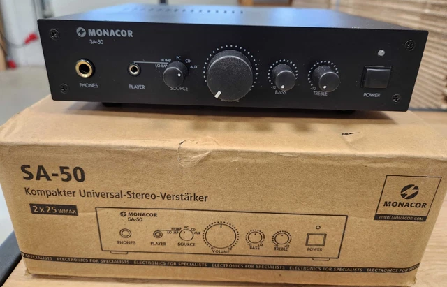 MONACOR SA-50 COMPACT Stereo Power Amplifier 50W Mixer PA System ...