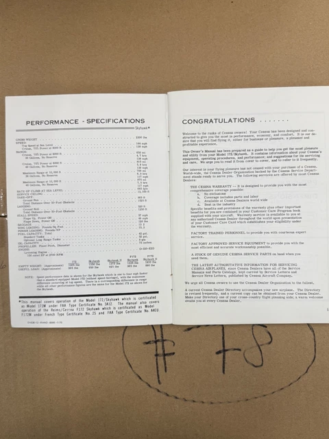 1975 CESSNA 172 Skyhawk Owners manual Nice shape $34.70 - PicClick CA