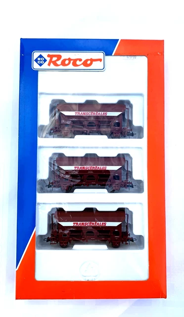 COFFRET ROCO WAGONS trémie Transcéréales HO SNCF 44072 FRET rare no ...