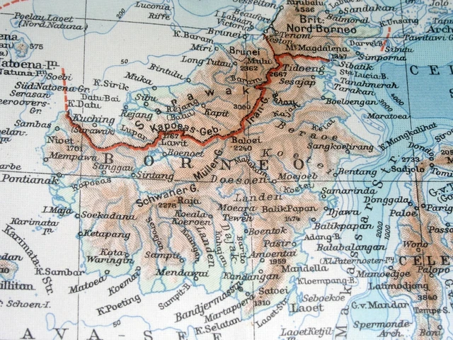 1938 ORIGINAL VINTAGE Map Of Indonesia Borneo Singapore Philippines ...