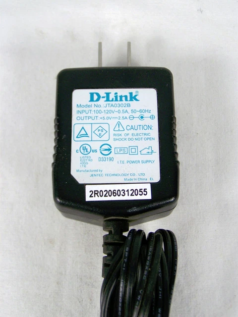 D-LINK POWER SUPPLY 100VAC 5.0VDC Model: JTA0302B Jentec Technology UL ...