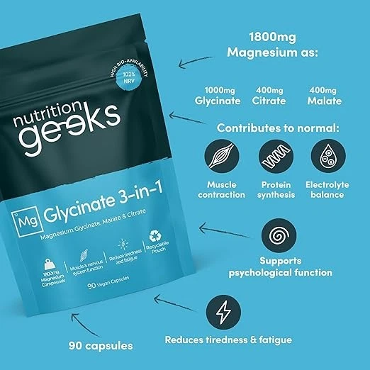 MAGNESIUM GLYCINATE 3-IN-1 Complex - 1800mg Supplements as Bisglycinate ...