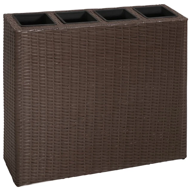 GARDEN PLANTER POLY Rattan Brown 79x22x76cm with 4 Plastic Pots Outdoor ...