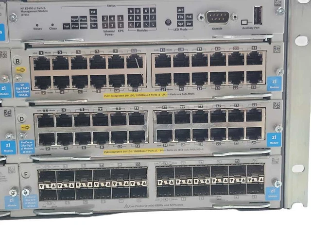 HP PROCURVE E5406 zl Gigabit PoE+ Switch J8697A w/ 6x Modules, 2x PSU ...