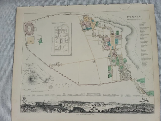 GRAZIOSO, GRANDE, COLORATA Mappa Di Pompeii. 1846. Originale EUR 180,60 ...