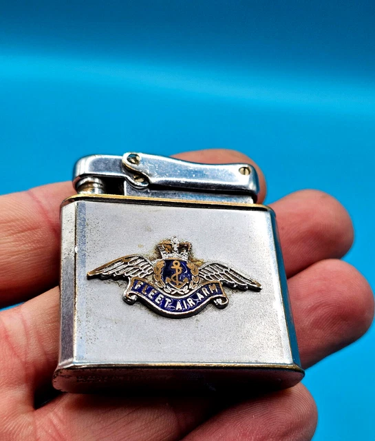RARE VINTAGE COLIBRI Petrol Lighter With Military Badge - FLEET AIR ARM ...