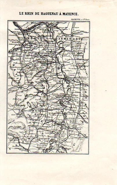 CARTA GEOGRAFICA ANTICA IL FIUME RENO fra HAGUENAU e MAINZ 1870 Old ...