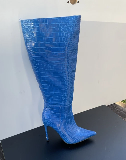BLUE CROC PRINT Knee High Heel PLT Boots Size Uk 4 Wide £10.00 ...