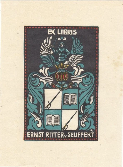 EXLIBRIS BOOKPLATE LINOCUT Adolf Kunst 1882-1937 Coat Of Arms Seuffert ...