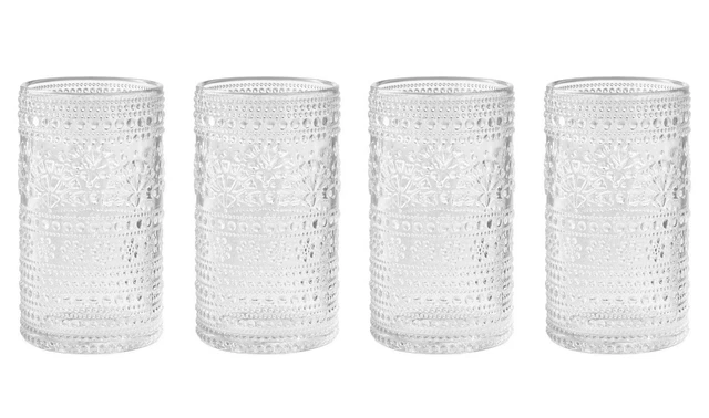 FOUR (4) PIONEER Woman ~ CHANNING ~ 18 Oz ~ Embossed ~ Tumblers ~ Clear ...