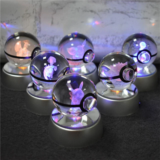 POKEMON 3D CRYSTAL Glass Pokeball Orb and LED Light Stand Perfect Kids ...
