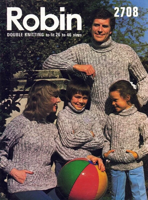 VINTAGE ROBIN KNITTING Pattern 2708 - Family Sweaters £2.99 - PicClick UK