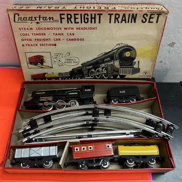VINTAGE 1950'S CRAGSTAN Japan Tin Battery Operated FREIGHT TRAIN SET £ ...