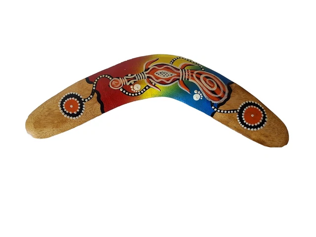 WOODEN BOOMERANG HAND Crafted Australian Native Aboriginal Artwork £14. ...