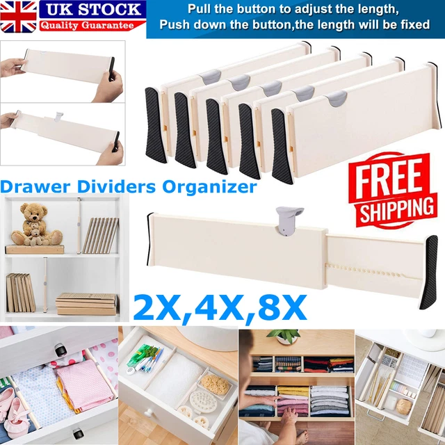 2-8 DRAWER DIVIDERS Partition Spring Loaded Expandable Kitchen Bedroom ...