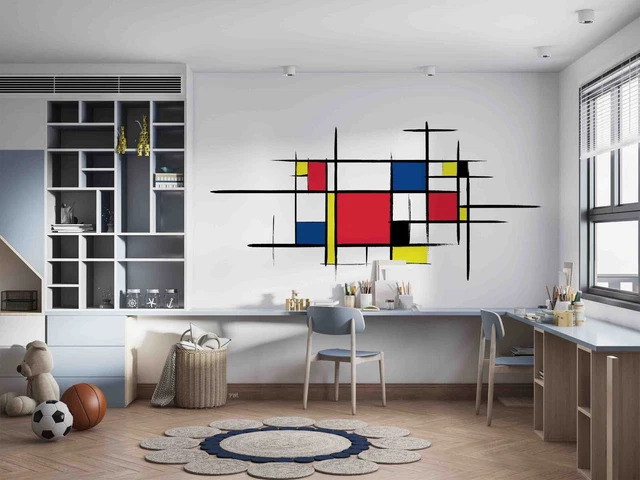3D CHECKERED PIET Mondrian Wallpaper Wall Mural Peel and Stick ...