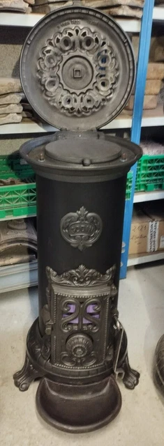 POÊLE À BOIS Godin 3720A fonte polie/ Noir mât 5kw Bûches 40cm briques ...