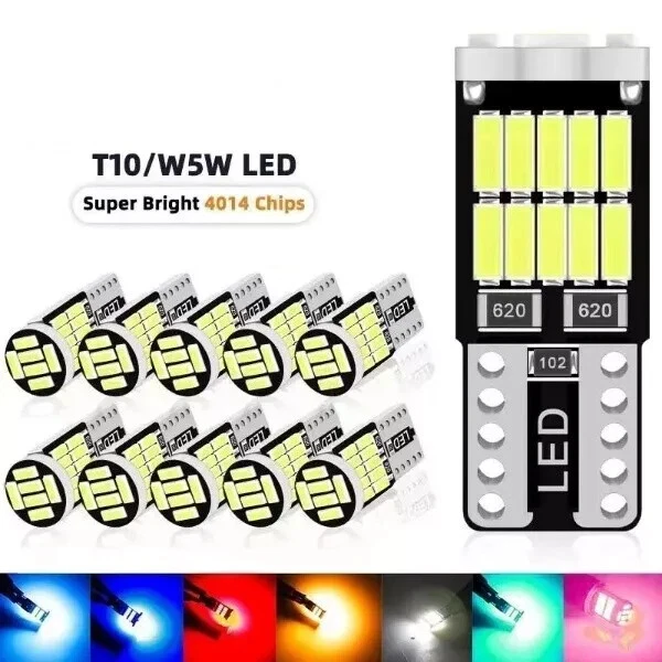 T10 LED BULBS Car Canbus Error Free 26-SMD 501 W5W Bulb Various Colours ...