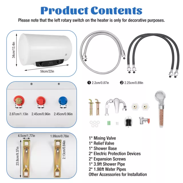 50L ELECTRIC STORAGE Hot Water Tank Heater Horizontal Boiler +Hand ...