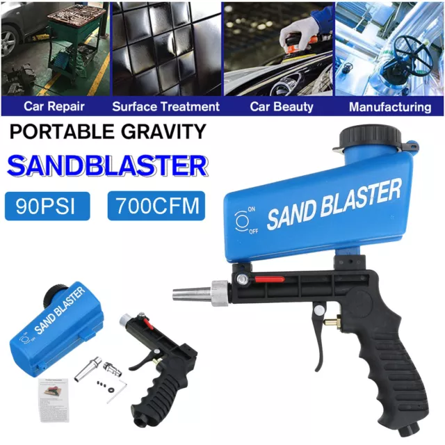 HANDHELD GRAVITY FEED Sand Blaster Air Sandblasting Gun Kit Media ...