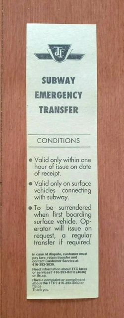 VINTAGE TORONTO TRANSIT Commission TTC SUBWAY EMERGENCY TRANSFER - BUS ...