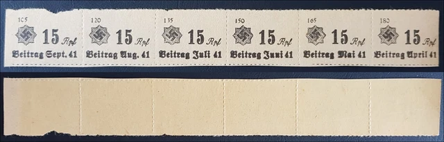 GERMAN THIRD REICH WW2 Wehrmacht RLB (Air Defence) Revenue Strip 15Rpf ...